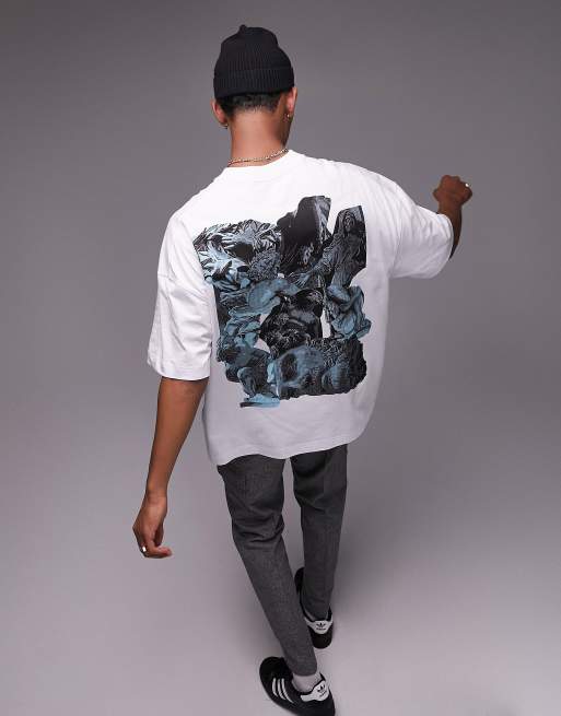 Topman – Super-Oversize-T-Shirt in Weiß mit Statuen-Collagen-Print auf ...
