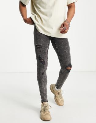 Topman Super Spray On Ripped Jeans In Washed Black Asos