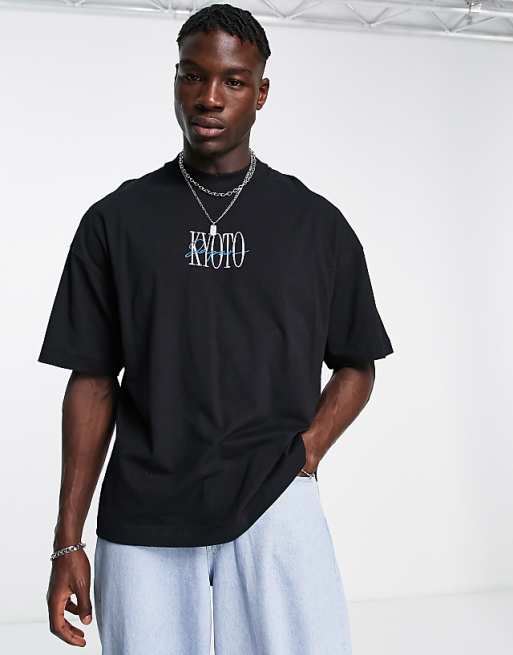 Topman - T-shirt super oversize nera con ricamo Topman - T-shirt super oversize nera con ricamo