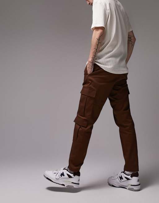 Topman tapered three-pocket cargo pants in brown | ASOS