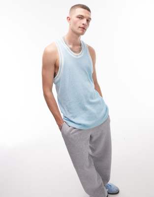 Topman tipped rib knitted texture tank top in blue | ASOS