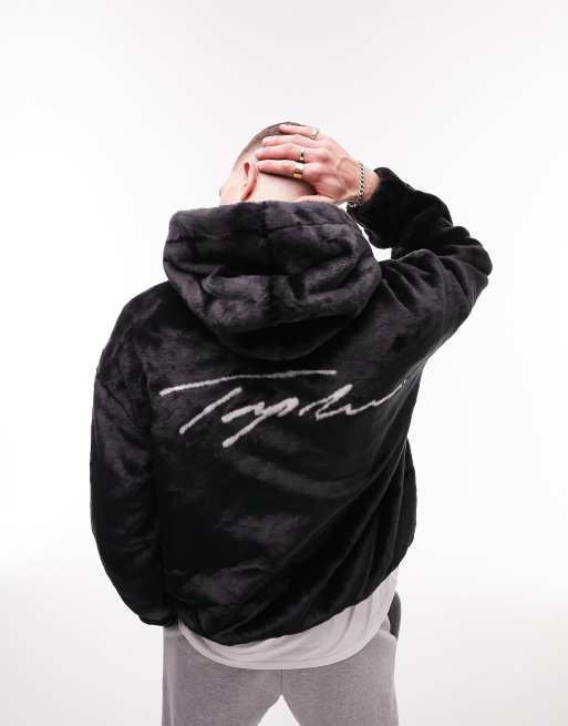 Topman - Veste doublée de fausse fourrure avec capuche et logo ...
