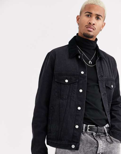 Topman Veste En Jean Avec Col En Velours Côtelé Noir Asos