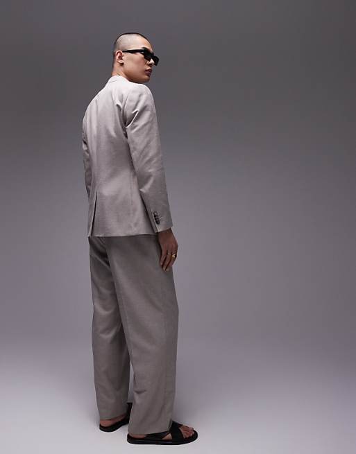 Topman wide leg linen blend suit pants in stone | ASOS Topman wide leg linen blend suit pants in stone | ASOS