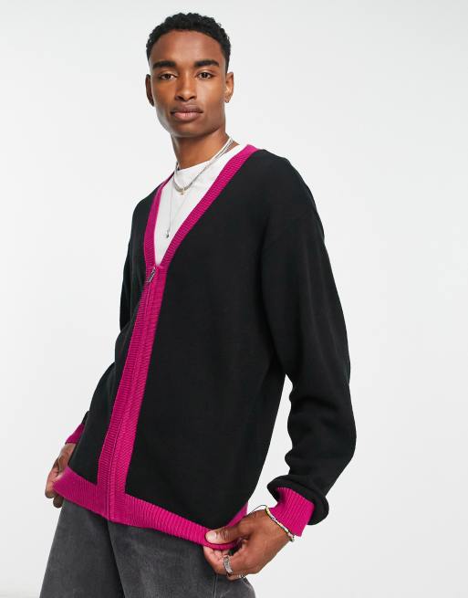 Topman zip cardigan with contrast in black | ASOS