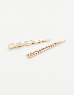 Topshop 2 pack molten hair slides in gold | ASOS