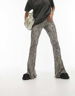 Topshop abstract leopard print plisse flare pants in multi | ASOS