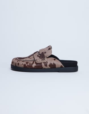 Topshop Addie mule loafer in cow print hair on real leather | ASOS