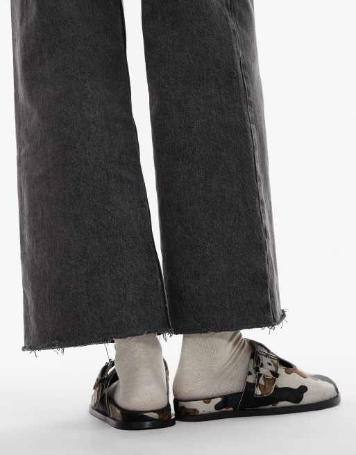 Topshop Annie leather buckle clogs in cow pony | ASOS