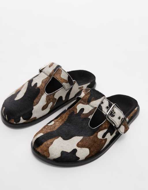 Topshop Annie leather buckle clogs in cow pony | ASOS