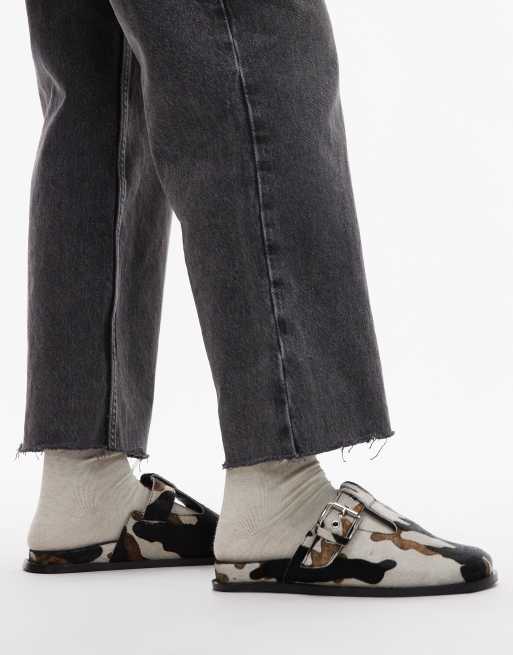 Topshop Annie leather buckle clogs in cow pony | ASOS
