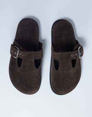 Topshop Annie real leather buckle clog in chocolate | ASOS