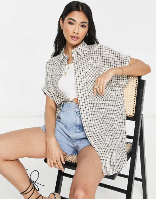 Topshop Ärmelloses Kariertes Oversize Hemd In Neutralen Farben Asos