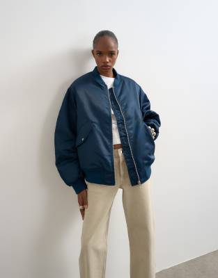 Topshop bomber with contrast lining in navy | ASOS