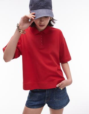 Topshop boxy polo top in red | ASOS