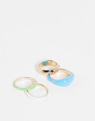 Topshop – Breite Ringe in Goldoptik mit Emaille, 4er-Pack | ASOS