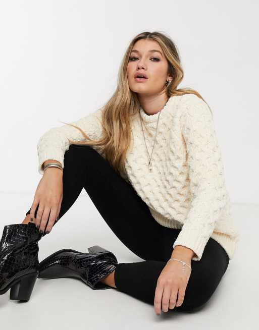 Topshop Cable Knit Jumper In Ivory Asos