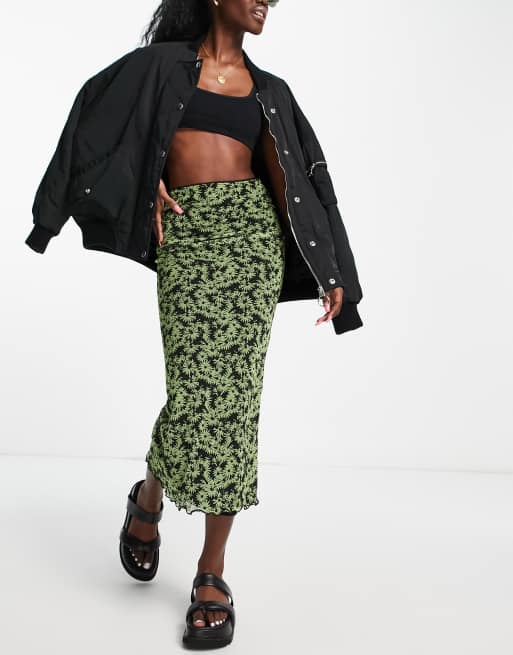 Topshop Checkerboard Ditsy Mesh Midi Skirt In Green Asos