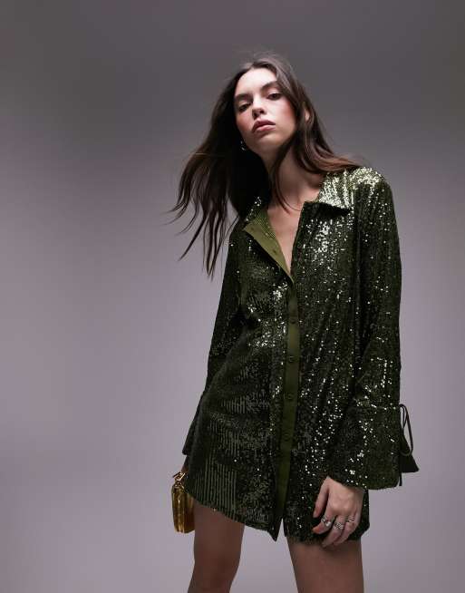Topshop - Chemise oversize d'ensemble ornée de sequins - Vert | ASOS