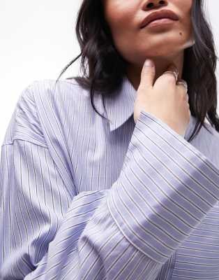 Topshop - Chemise Oxford oversize rayée - Bleu | ASOS
