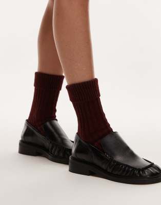 Topshop chunky ribbed fold down socks in burgundy | ASOS