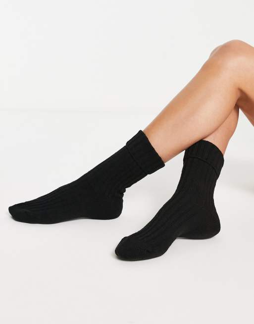 Topshop chunky ribbed socks in black | ASOS