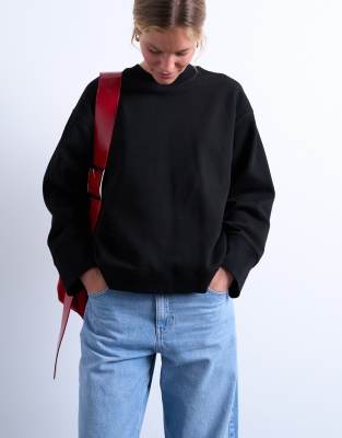 Topshop clean oversized deep cuff sweat in black | ASOS