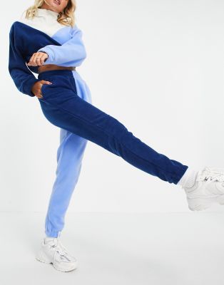 Topshop co-ord fleece colour-block trackies in blue | ASOS