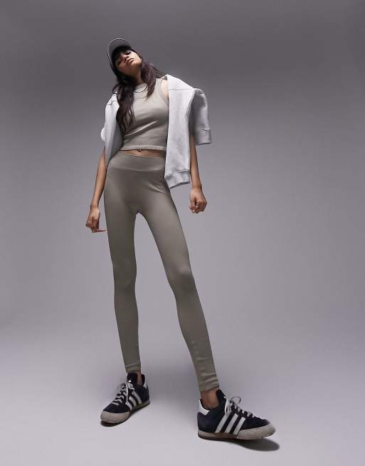 Topshop Co Ord Ribbed Seamless Legging In Khaki Asos