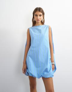 Cotton bubble cape mini dress in woven blue and mint stripe | Topshop