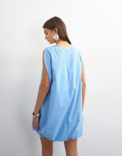 Cotton bubble cape mini dress in woven blue and mint stripe | Topshop