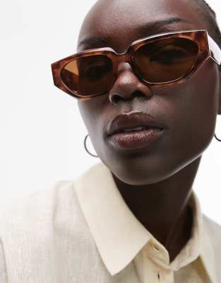 Topshop Croatia angular cat eye sunglasses in brown tort | ASOS