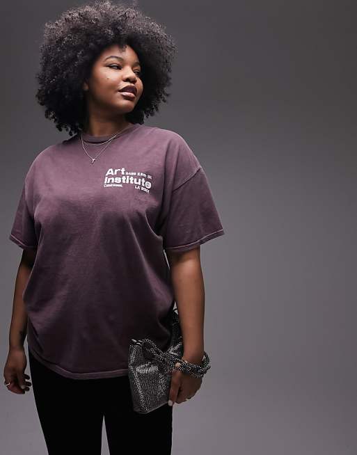 Topshop Curve graphic art institute oversized tee in purple | ASOS Topshop Curve graphic art institute oversized tee in purple | ASOS