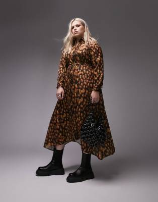 Topshop Curve tie waist midi shirt dress in animal print | ASOS