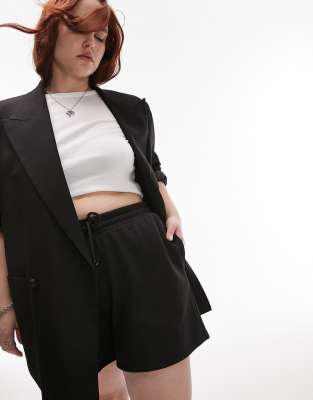 Topshop Curve trackie shorts in black | ASOS