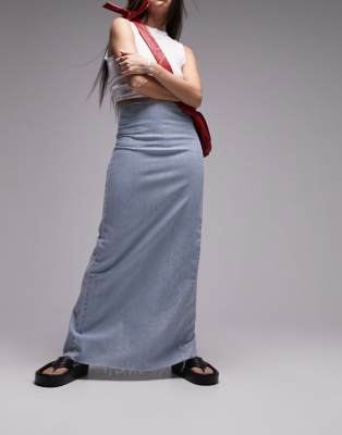 Topshop denim comfort stretch maxi skirt in bleach | ASOS