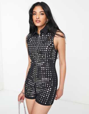 Topshop denim disco romper in black | ASOS