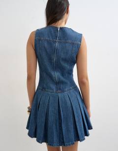 Denim pleated side down mini dress rich blue | Topshop