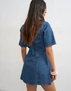 Denim short sleeve button down mini dress mid blue | Topshop