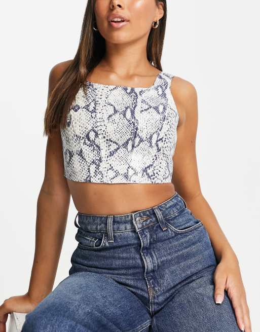Topshop denim snake print corset in monochrome | ASOS