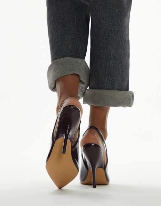 Topshop Emma heeled sling back pumps in plum | ASOS