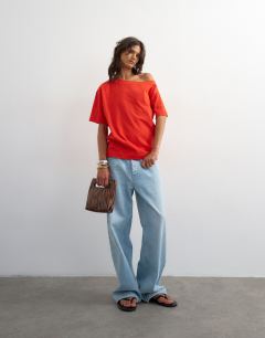 Fallen shoulder t-shirt in red | Topshop