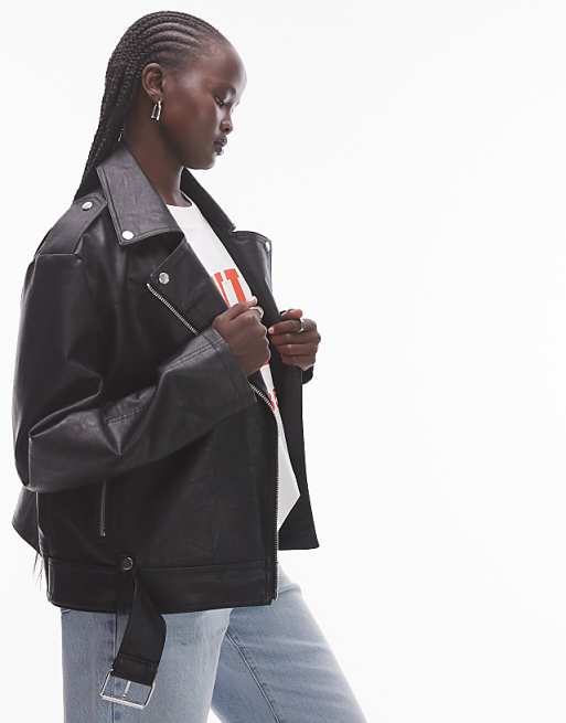 Topshop faux leather biker jacket in washed black | ASOS Topshop faux leather biker jacket in washed black | ASOS
