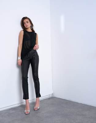 Topshop faux-leather drain pipe skinny pants in black | ASOS