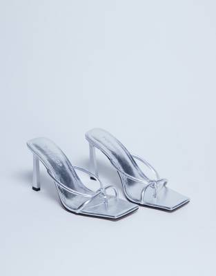 Topshop Flora strappy toe loop high heels in silver | ASOS