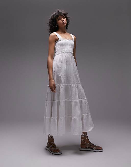 Topshop - Gelaagde maxi strandjurk van dobby-stof in ivoor | ASOS