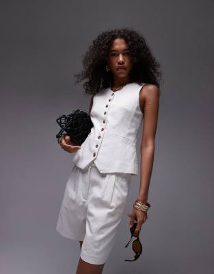 Topshop - Gilet de tailleur d'ensemble en lin - Blanc | ASOS