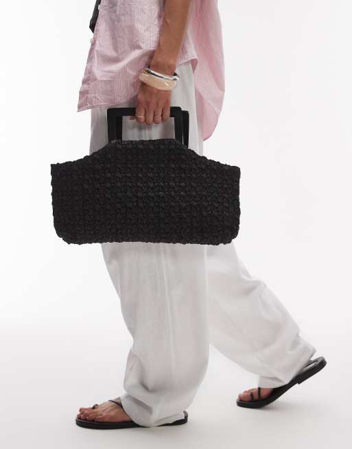 Topshop Giveon straw grab bag in black | ASOS