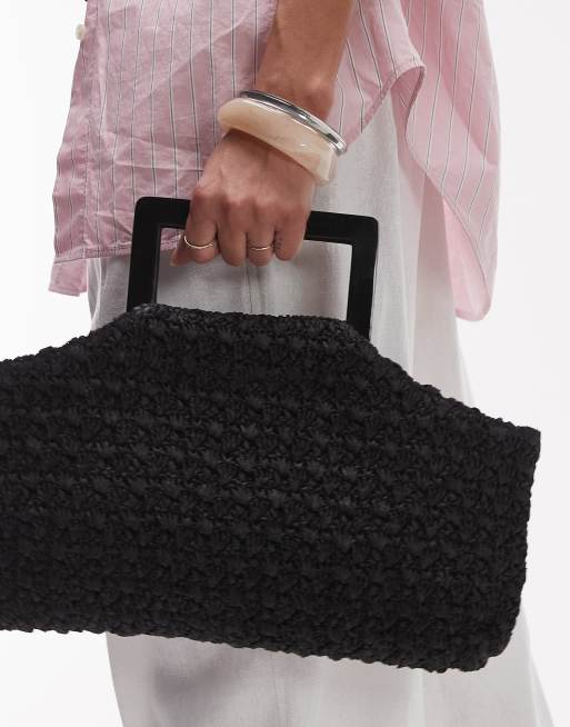 Topshop Giveon straw grab bag in black | ASOS