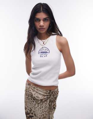 Topshop graphic embroidered shell tank top in white | ASOS